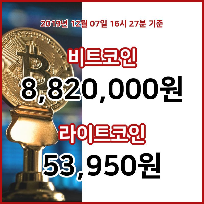 [암호화폐] 7일 가상화폐 대표 종목 상승… 비트코인 16시 37분 기준 시세 882만원